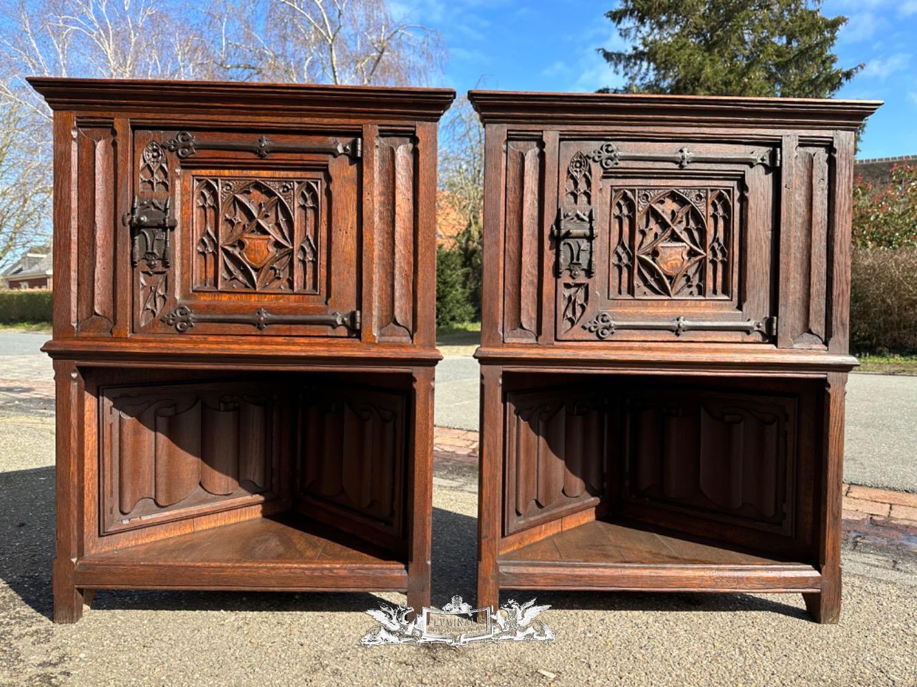 Pair Gothic - Style Corner Cabinets - Tables & Seats & Cabinets ...